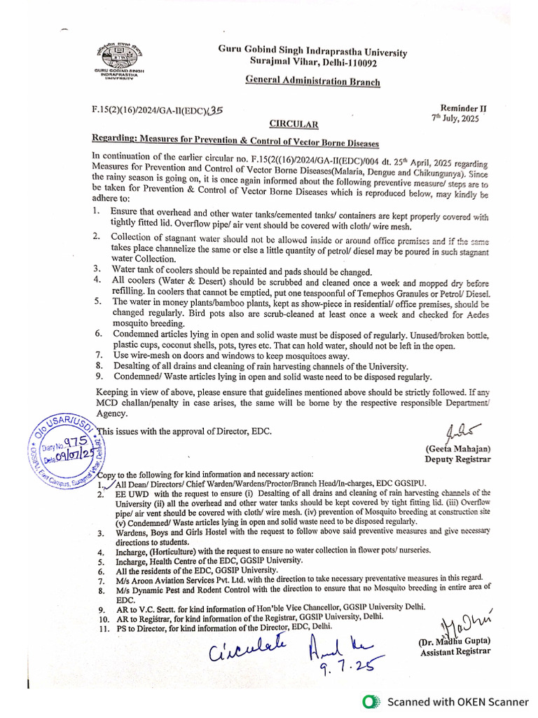 975 Circular Measures For Prevention & Control of Vector Borne Diseases ...