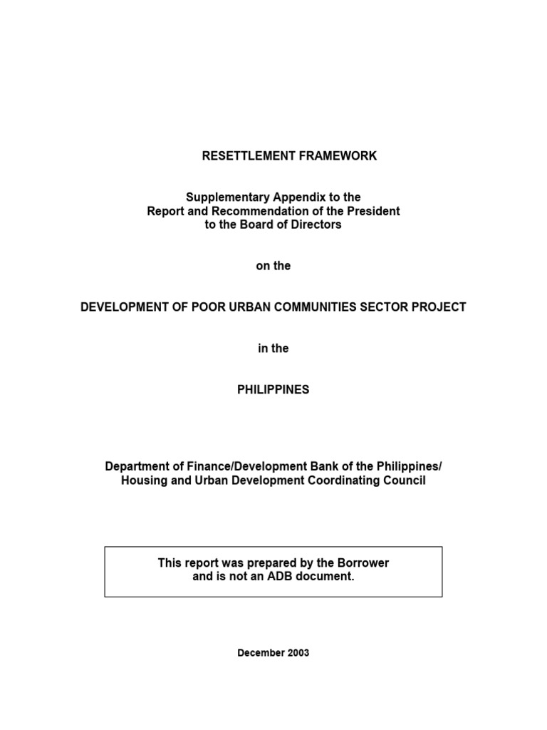 Resettlement Framework for Urban Communities | PDF | Poverty | Poverty ...