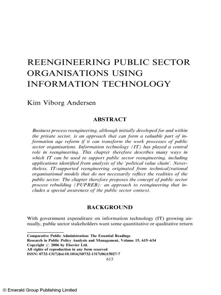 Reengineering Public Sector Organisations Using Information Technology | PDF | Taxes | Business