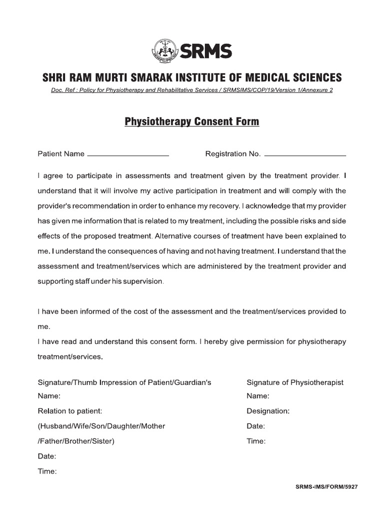 Pysiotherapy Consent Form - SRMS | PDF