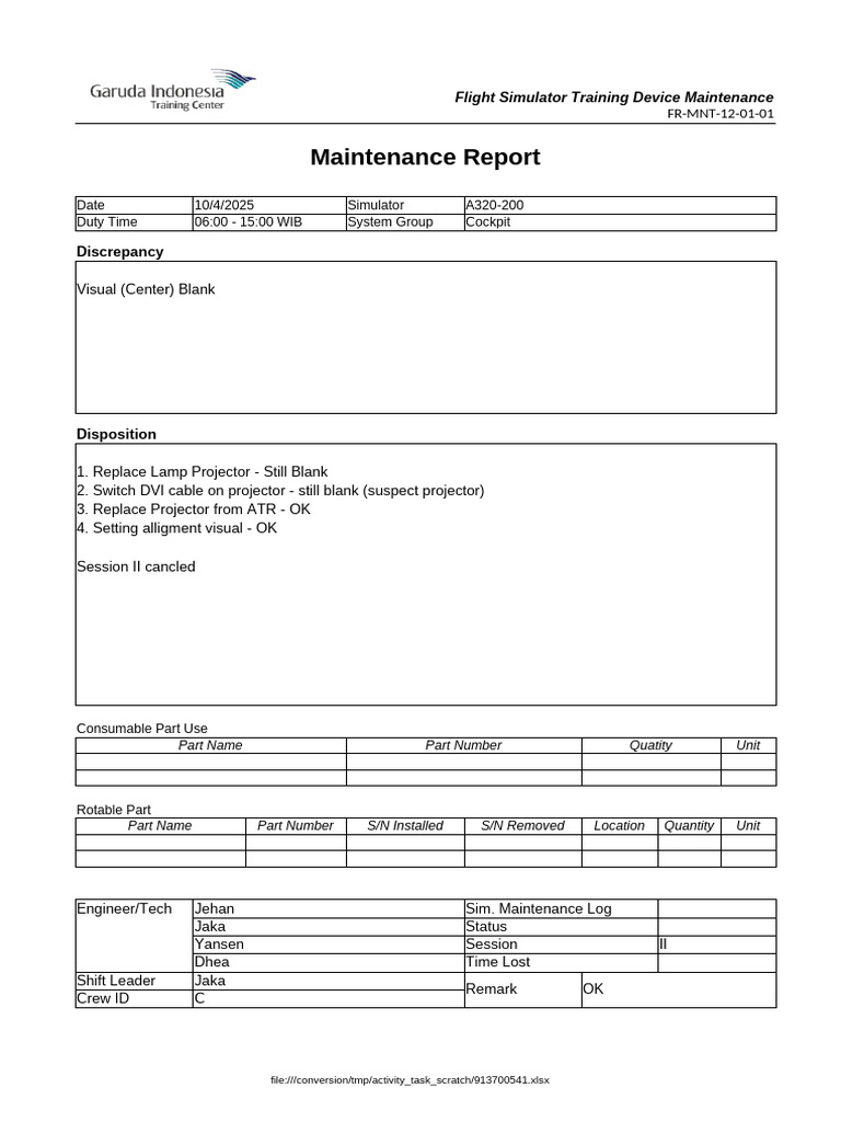 Maintenance Report: Discrepancy | PDF