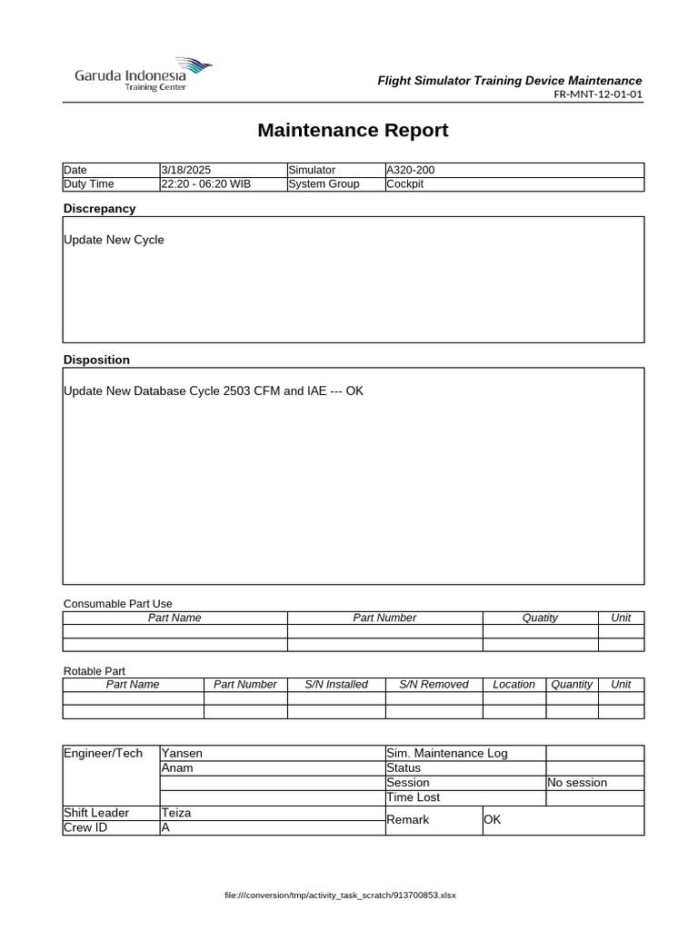 Maintenance Report: Discrepancy | PDF