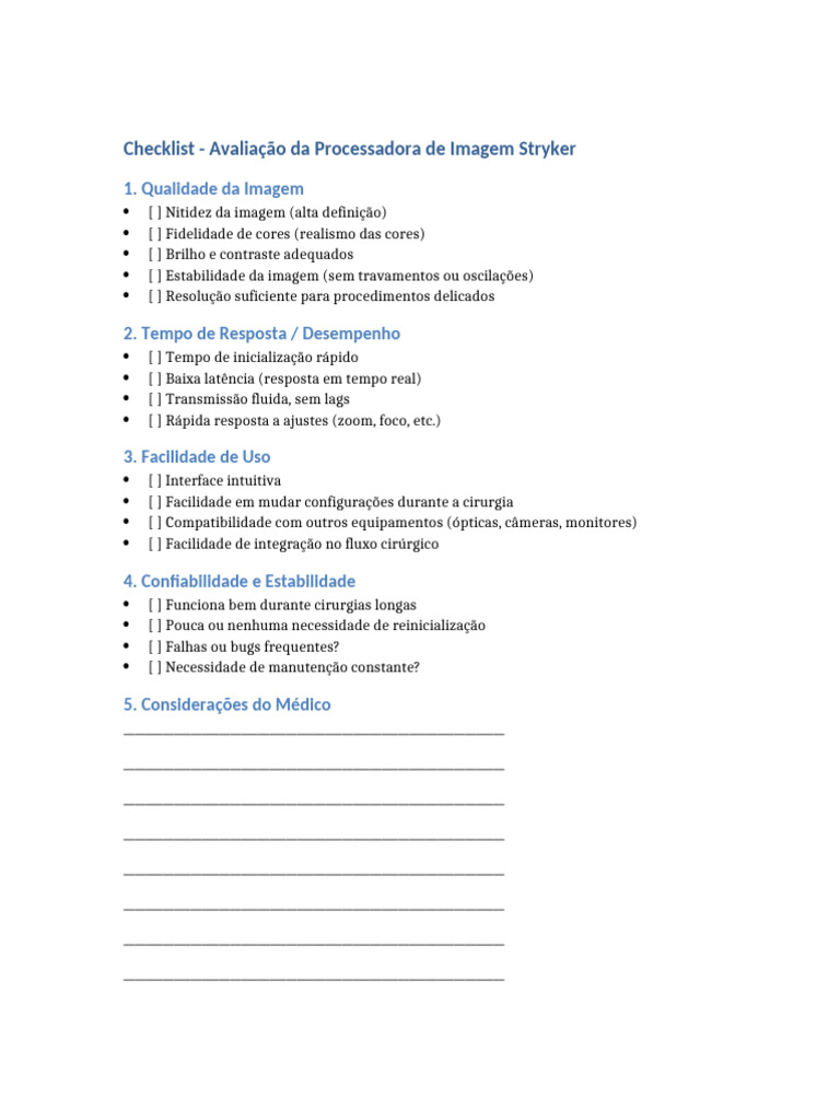 Checklist de Avaliação da Stryker | PDF
