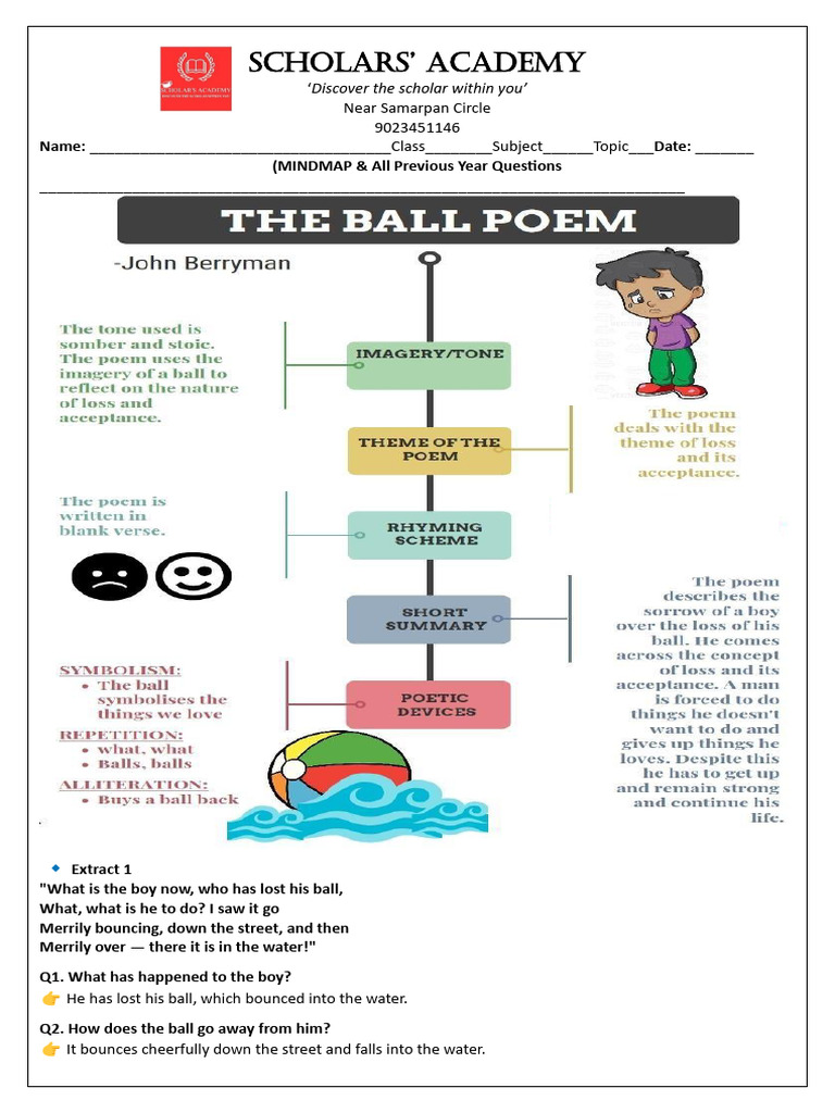 The Ball Poem Notes and Worksheet | PDF | Poetry | Grief
