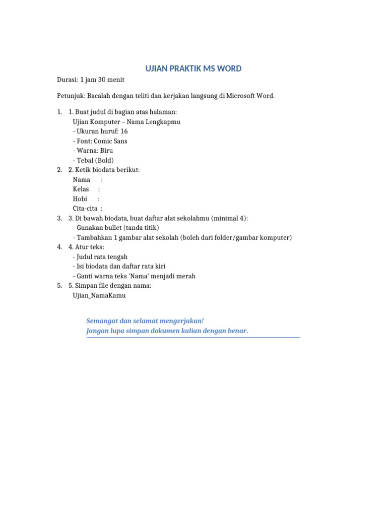 Ujian Praktek MS Word SD | PDF