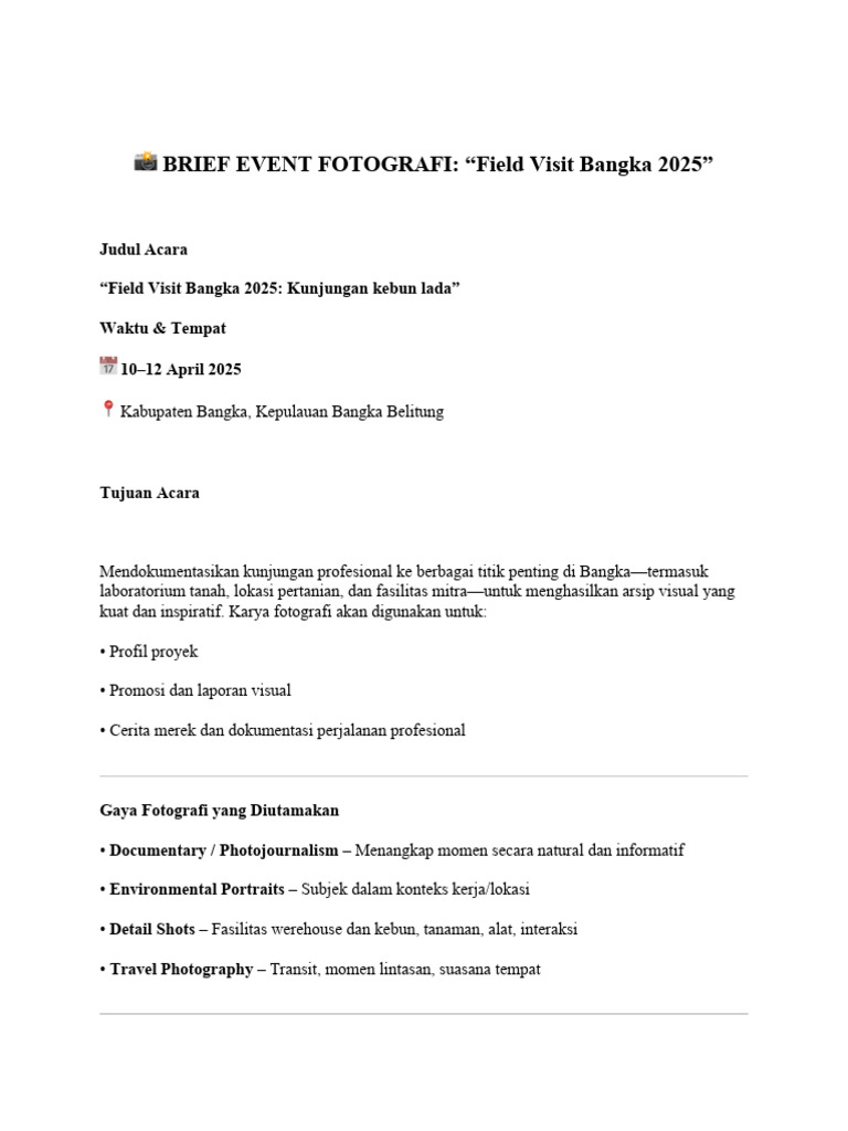 Brief Fotografi Field Visit Bangka | PDF