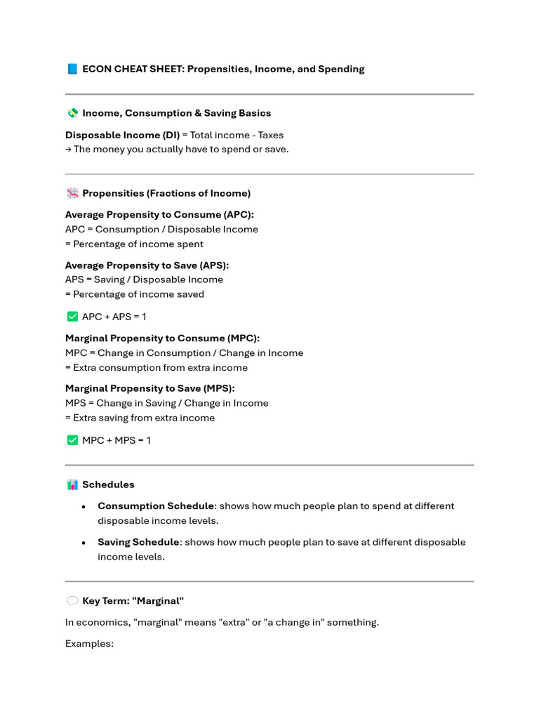 Econ Cheat Sheet: Income & Spending Insights | PDF