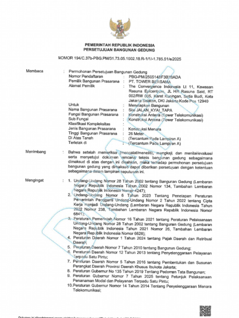 Draft SK PBG Menara Kyai Tapa | PDF