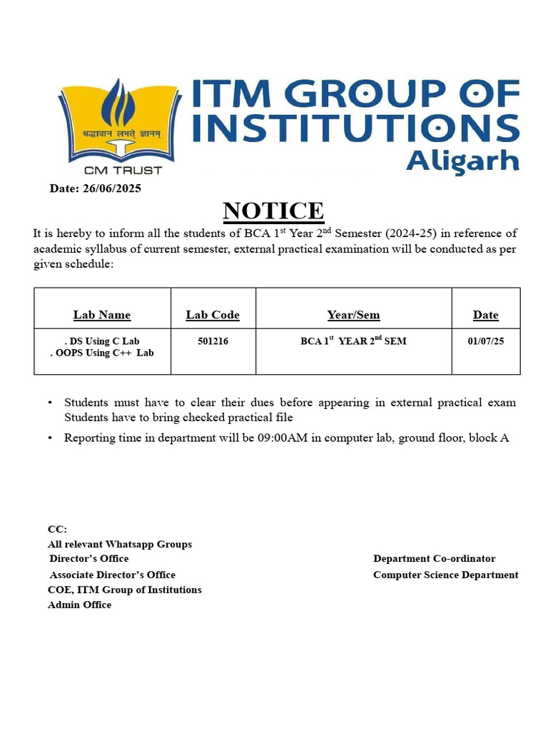 Bca 1 Practical Notice 1 | PDF