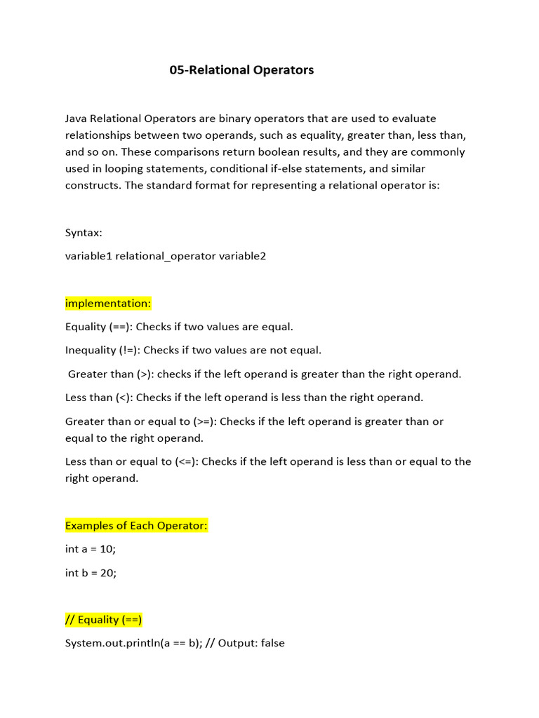 5 Relational Operators | PDF