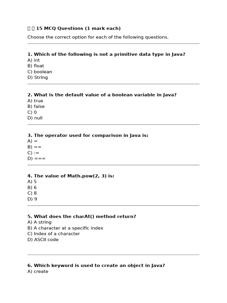 Java MCQs and Coding Exercises | PDF