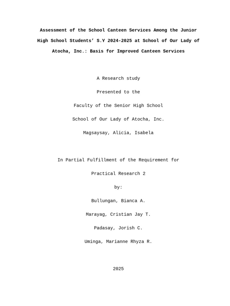 Finalmanuscript (Papasa) | PDF | Customer Satisfaction | Cafeteria