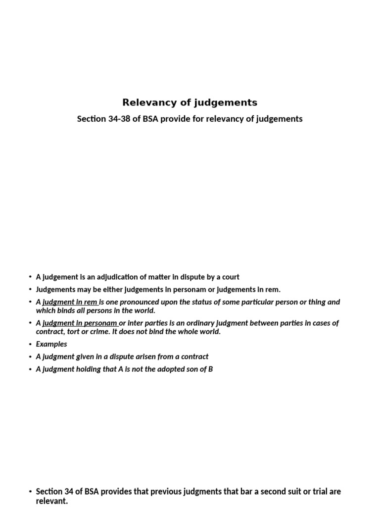 Relevancy of Judgments in BSA | PDF | Judgment (Law) | In Rem Jurisdiction