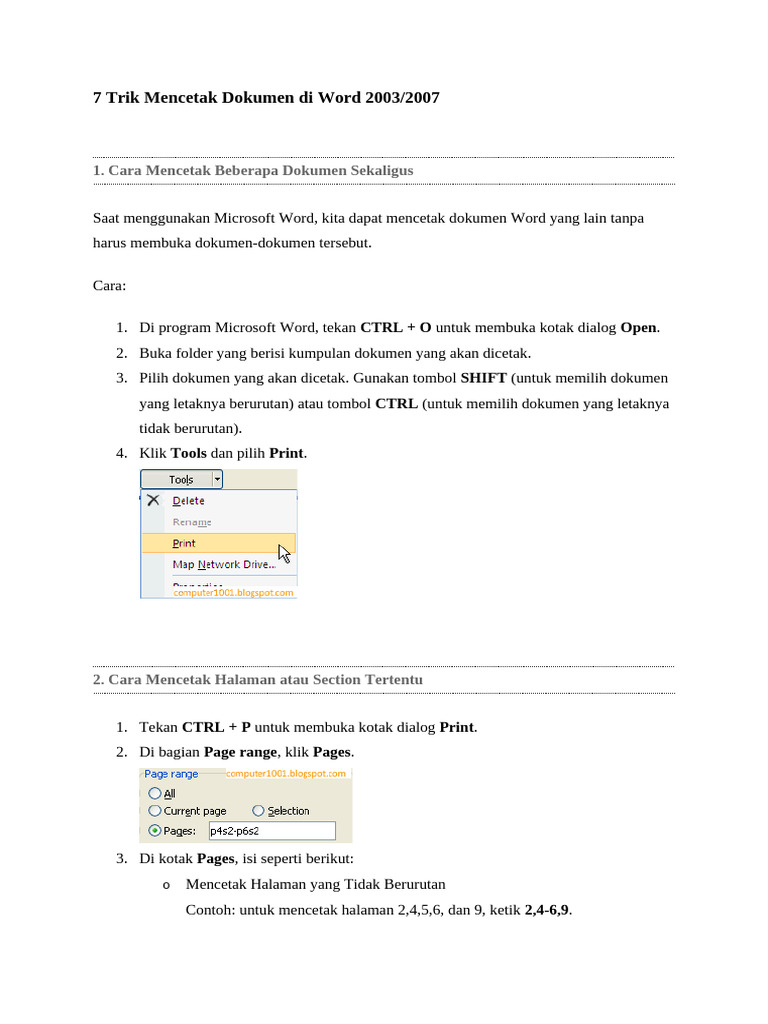 Trik Mencetak Dokumen di Word 2003/2007 | PDF