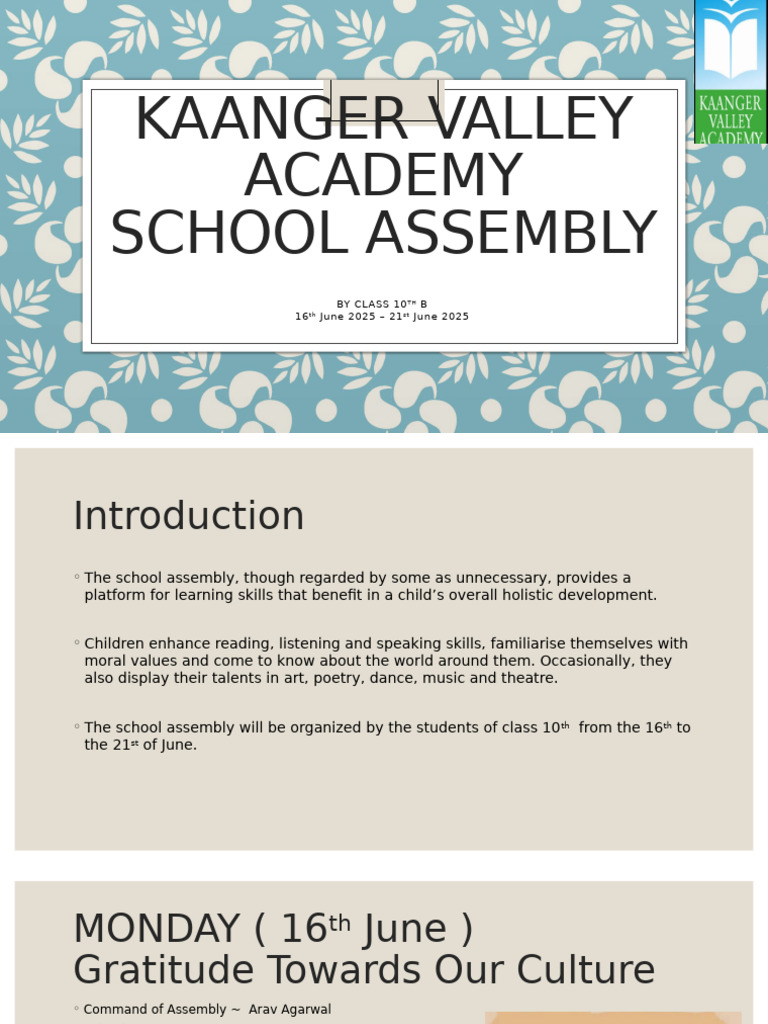 School Assembly Class 10B | PDF