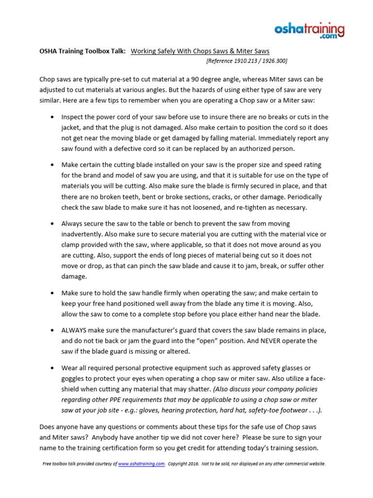 Chop Saw Safety Guidelines | PDF | Cutting Tools | Equipment
