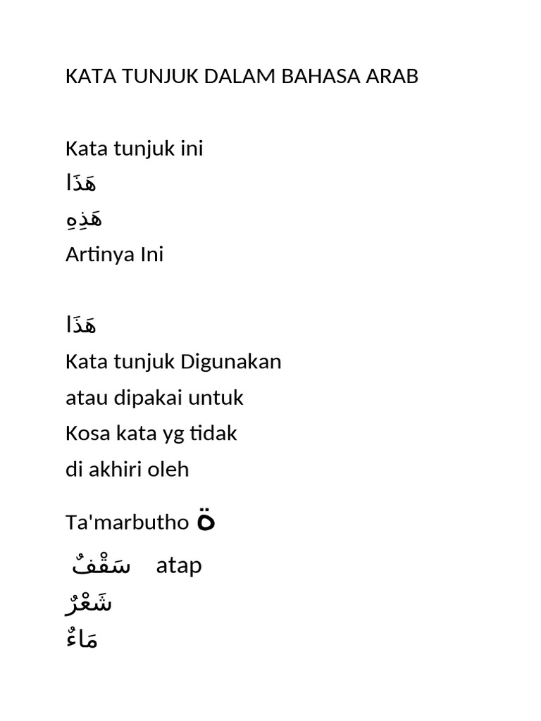Kata Tunjuk Dalam Bahasa Arab | PDF
