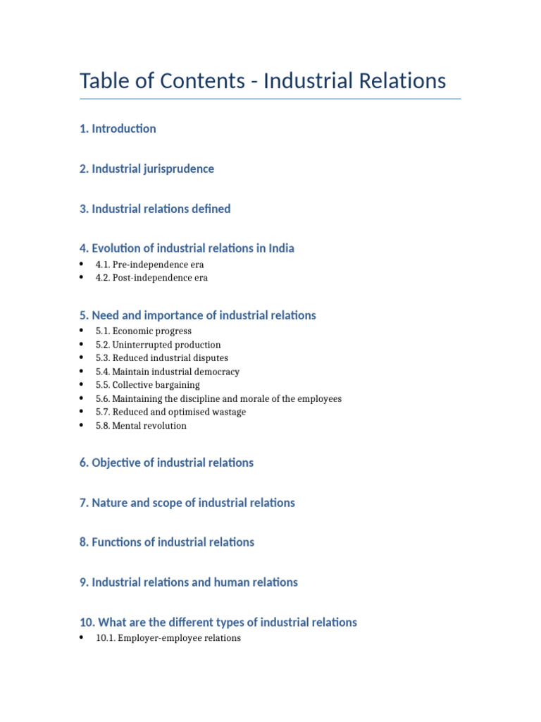 Industrial Relations Complete TOC | PDF