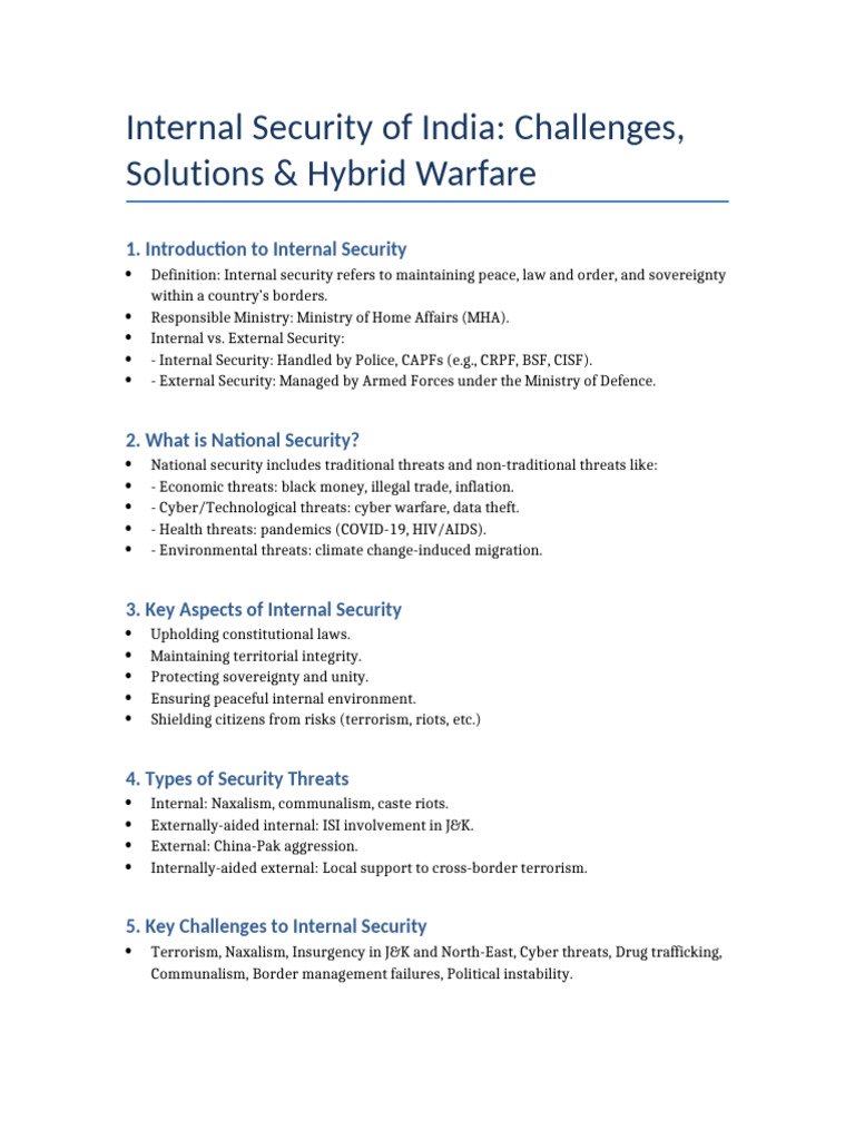 Internal Security of India UPSC Notes | PDF | National Security ...