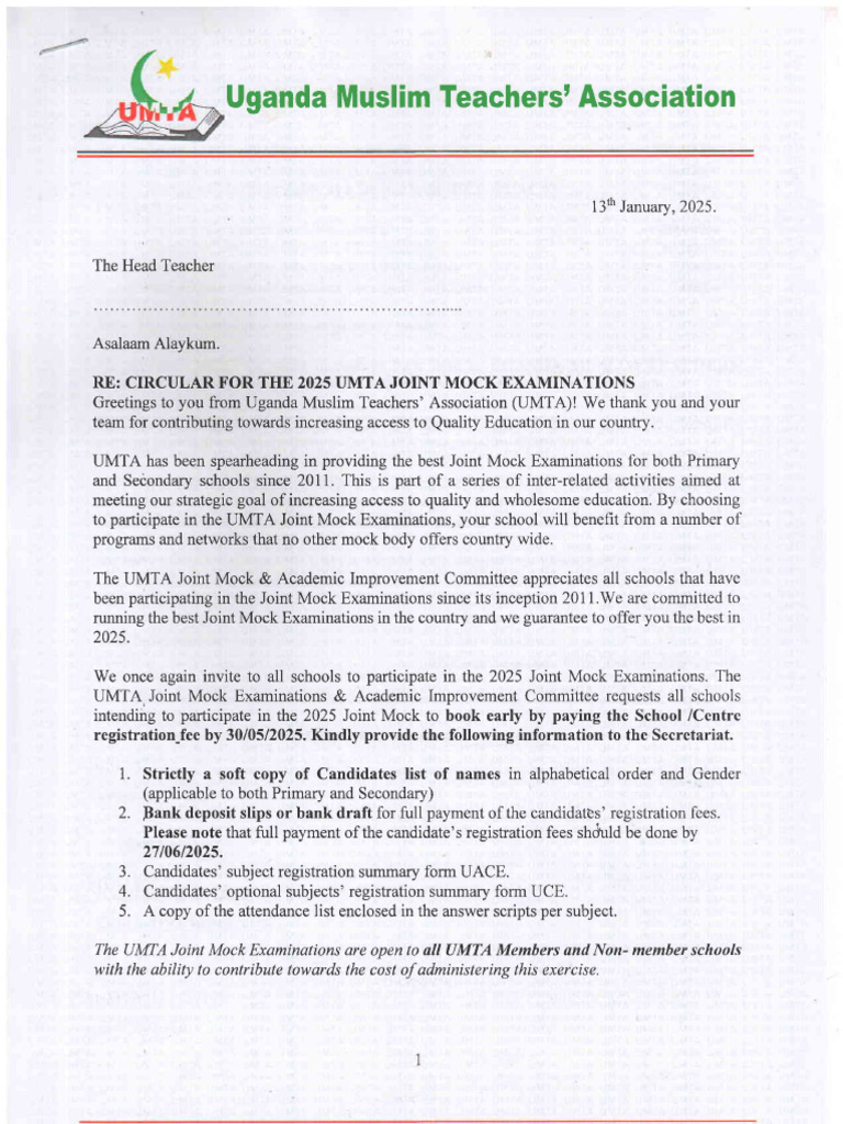 Umta 2025 Mock Circular | PDF