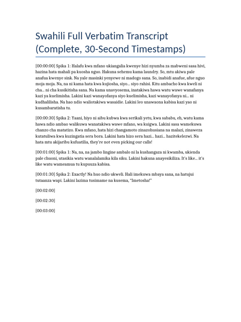 Swahili FV Transcript Complete | PDF