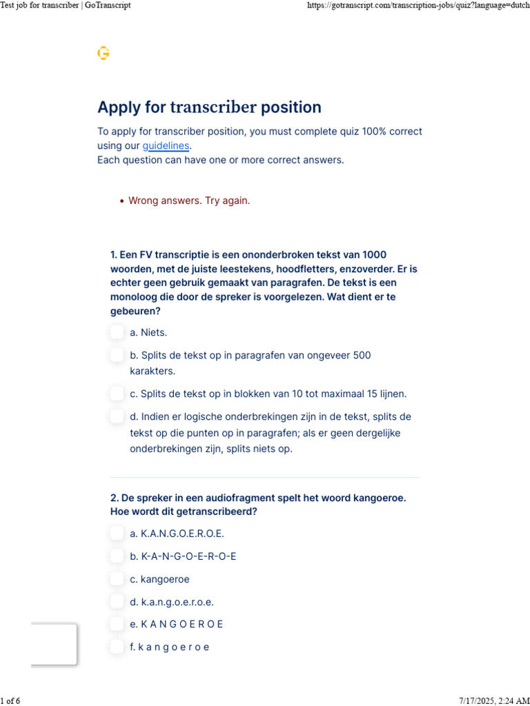 Test Job For Transcriber - GoTranscript | PDF