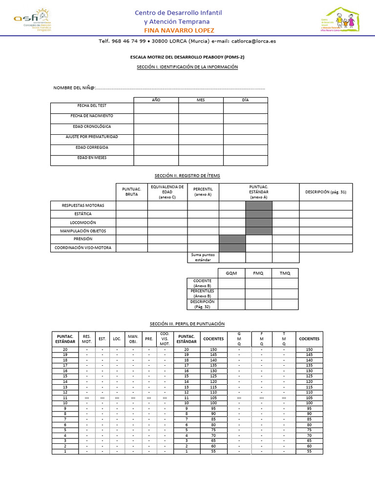 Hoja de Registro RESULTADOS PDMS-2 | PDF