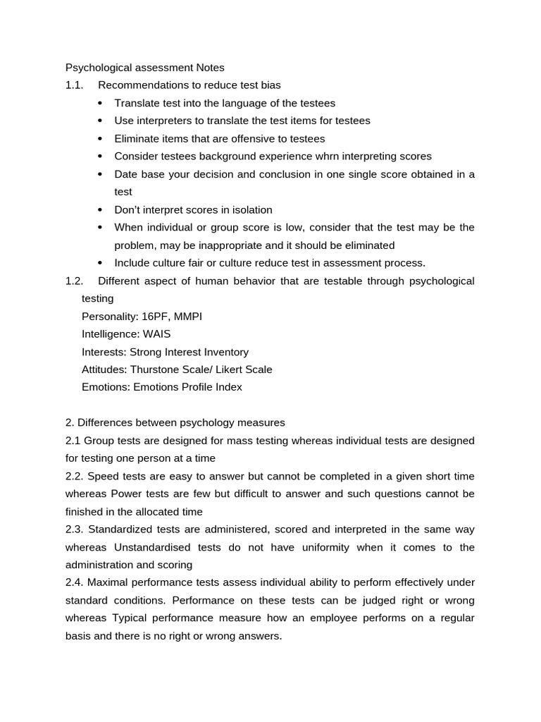 Psychological Assessment Notes 2025 | PDF | Validity (Statistics ...