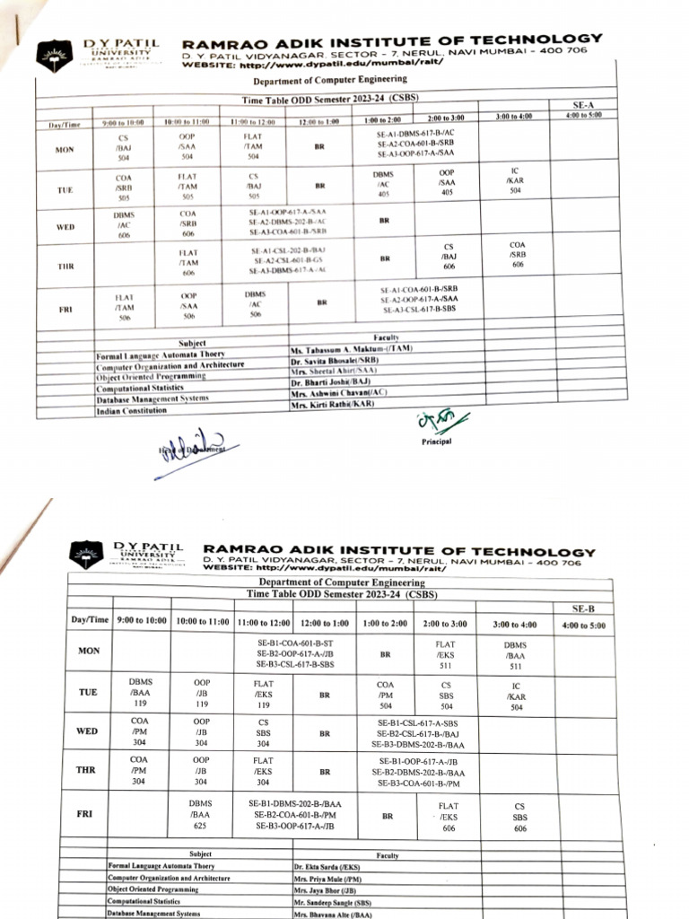 Class Time Table CSBS ODD - 2023 24 | PDF | Software Engineering | Information Technology