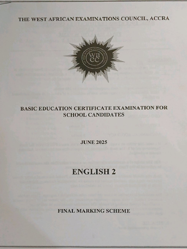 Bece 2025 English Marking Scheme | PDF