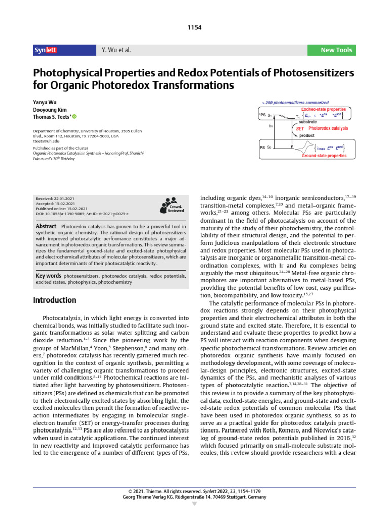 Synlett Review | PDF | Redox | Photochemistry