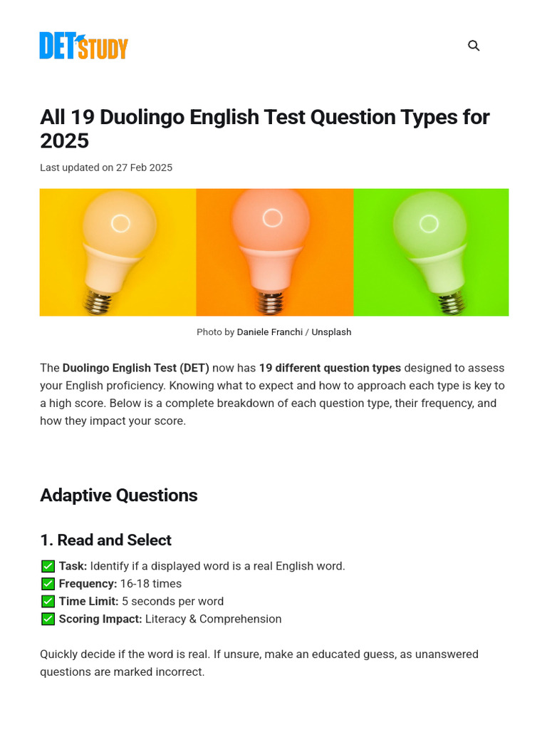 Duolingo English Test Question Types 2025 | PDF | Reading Comprehension ...