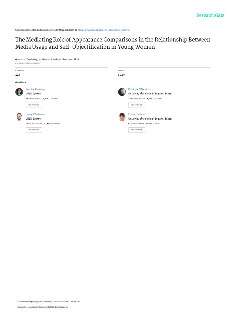 Social Media, Body Image, and Self-Objectification | PDF | Psychology ...