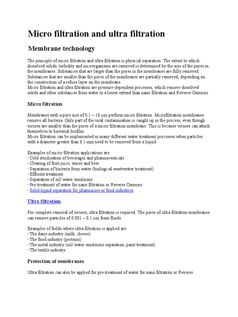 Microfiltration vs Ultrafiltration Explained | PDF | Membrane ...