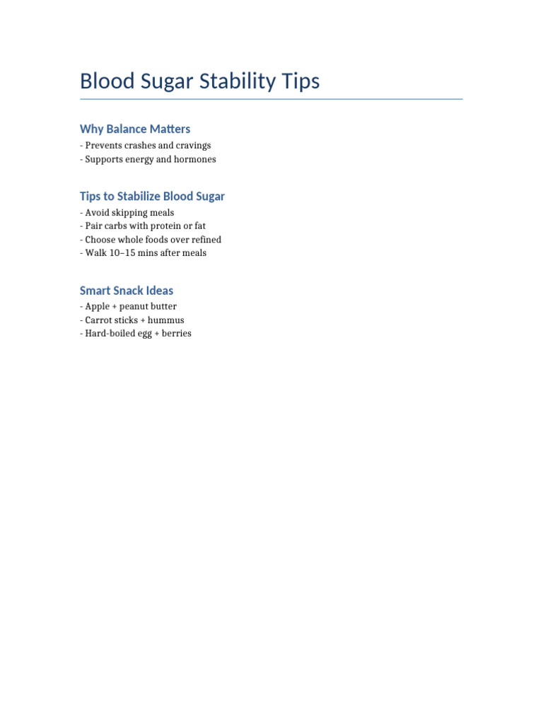 Blood Sugar Stability Tips | PDF