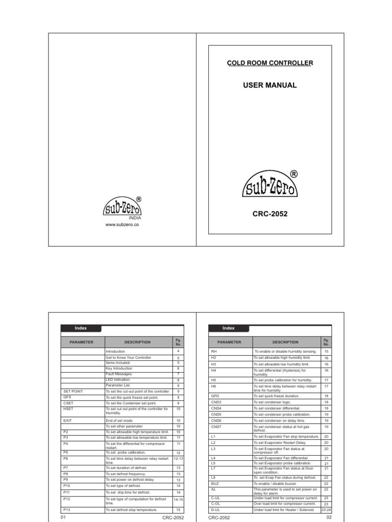 CRC-2052 Cold Room Controller Manual | PDF | Humidity | Parameter ...