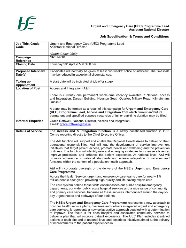 UEC Programme Lead Job Specification | PDF | Occupational Safety And ...