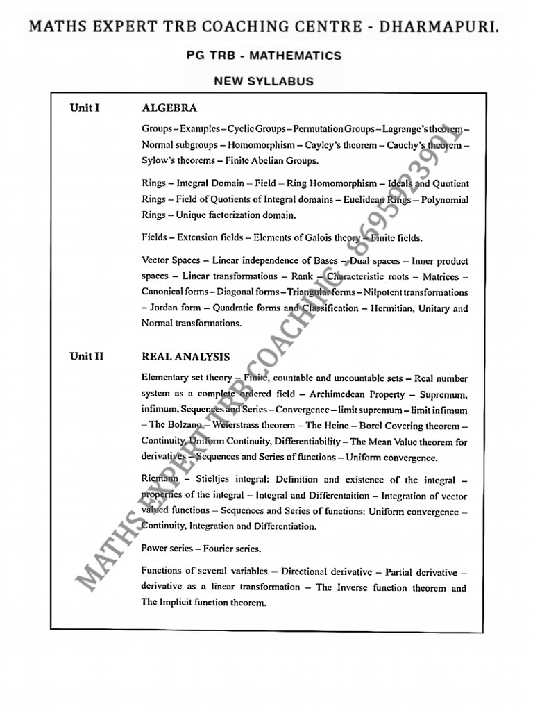 New PG TRB Maths Syllabus | PDF