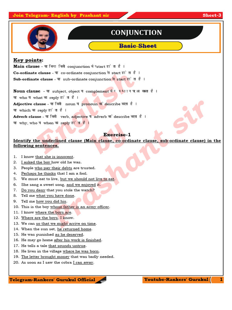 Conjunction Practice Sheet 03 | PDF | Adverb | Clause