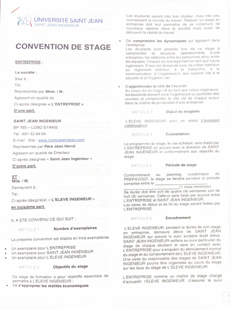 Convention de Stage 1 | PDF