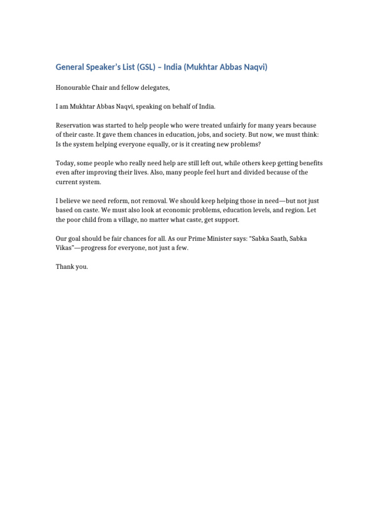 GSL Speech Mukhtar Abbas Naqvi | PDF