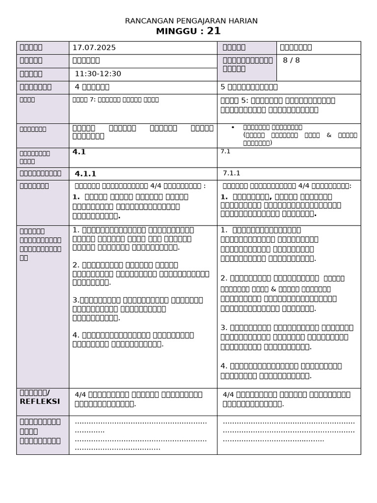 17.7.2025 (Khamis) - Sejarah Tahun 4 & 5 | PDF