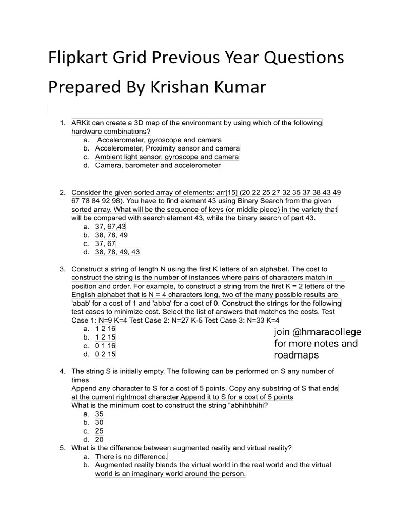 Flipkart Grid - Krishan Kumar Previous Year Questions | PDF
