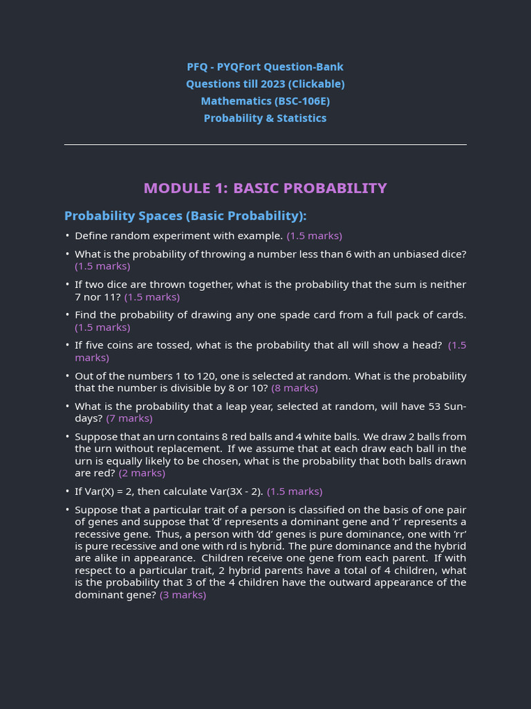 PFQ (BSC-106E) (Matrix Theme) | PDF | Probability Distribution | Normal ...