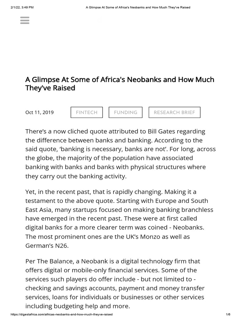 A Glimpse at Some of Africa's Neobanks and How Much They've Raised ...