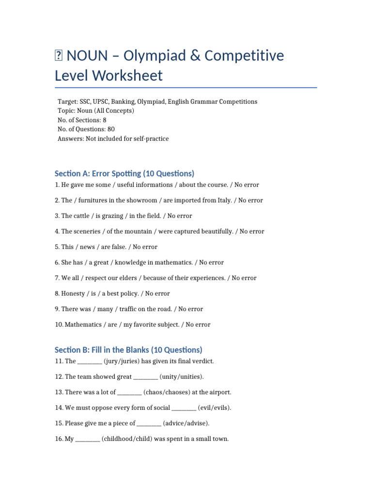 Noun Mastery for Competitive Exams | PDF | Noun | Language Mechanics