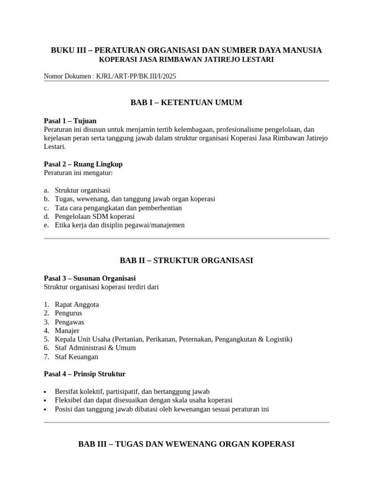 Buku III - Peraturan Organisasi Dan Sumber Daya Manusia | PDF