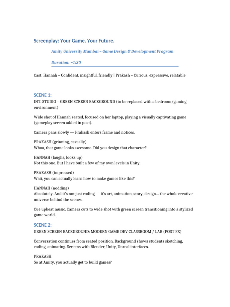 Amity Game Design Screenplay | PDF
