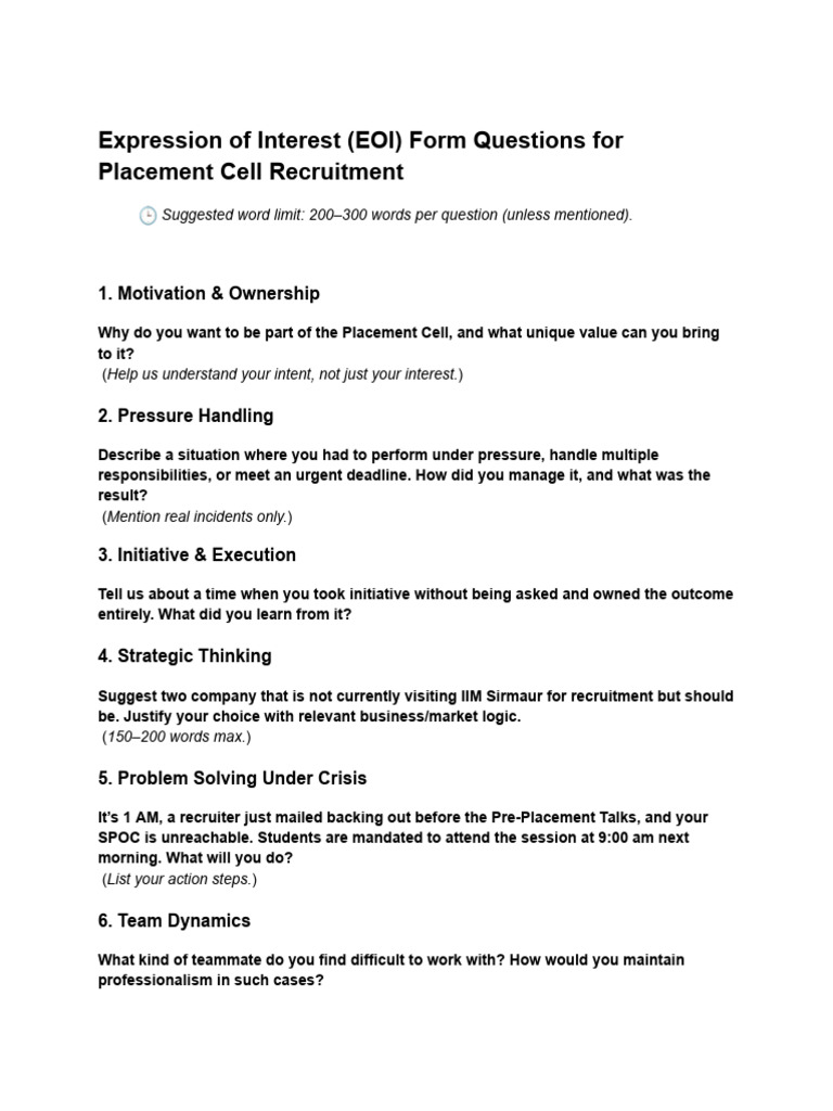 EOI Questions | PDF