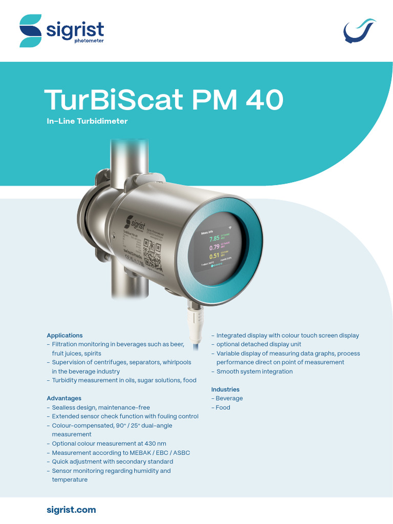 TurBiScat PM 40 In-Line Turbidimeter | PDF | Sensor | Computer Engineering